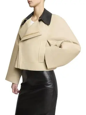 Givenchy Leather Collar Zip Cocoon Jacket - Beige