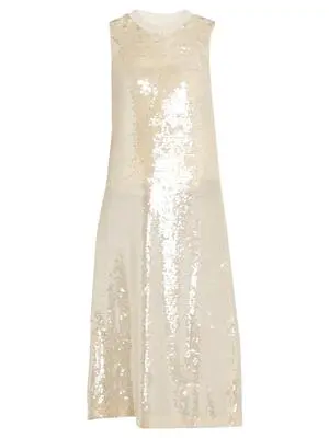 Peserico Sleeveless Sequin Midi Dress - Natural White-grey
