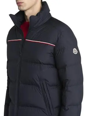Moncler Quilted Down Jacket With Tricolor Trim - Navy