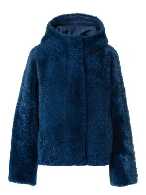 Akris Lamb Shearling Hooded Jacket - Blue