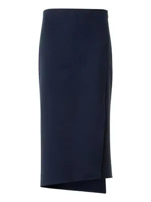 Akris Asymmetric Trapezoid Wool Flannel Midi Skirt - Navy