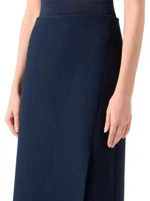 Akris Asymmetric Trapezoid Wool Flannel Midi Skirt - Navy