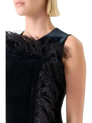 Akris Neoprene Velvet Feather-trim Mini Dress - Black