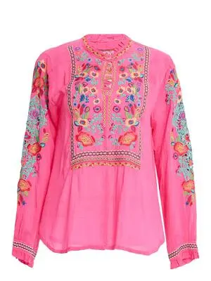 Johnny Was Simone Floral-embroidered Georgette Blouse - Raspberry Sorbet