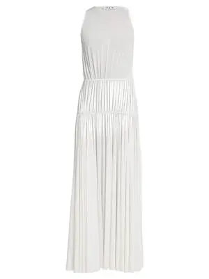 Alaïa Sleeveless Pleated Maxi Dress Blanc