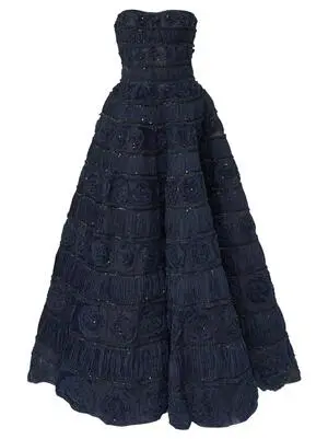 Carolina Herrera Strapless Rose Embroidered Ball Gown - Midnight