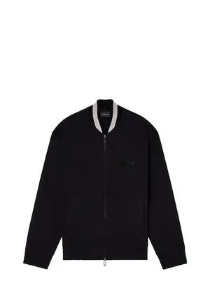 Emporio Armani Double-jersey Zip-up Sweatshirt With Eagle Patch - Black