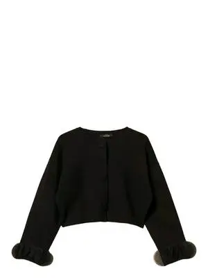 TWINSET Knit Jacket With Organza Cuffs - Black