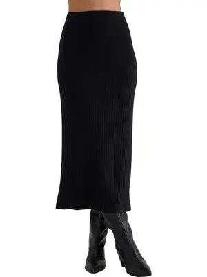 Bella Dahl Rib Knit Midi Skirt - Black