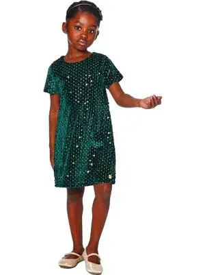 DEUX PAR DEUX Sequined Velvet A-line Dress - Forest Green