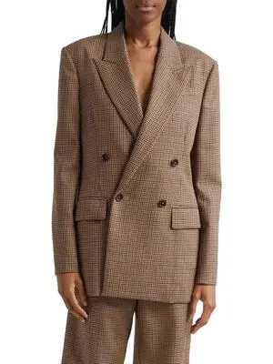 A.L.C. Calla Houndstooth Wool Double-breasted Blazer - Tan Multi