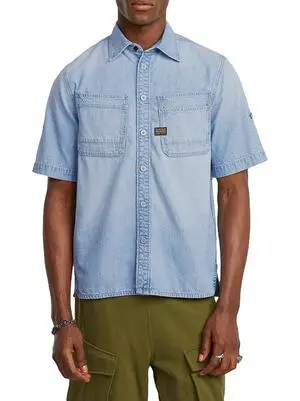 G-star Raw Short Sleeve Denim Button-up Shirt - Sun Faded Blue Mist