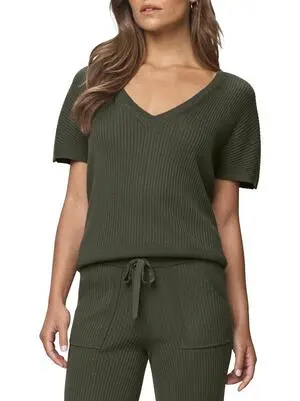 Splendid Georgie V-neck Ribbed Sweater - Green Spruce