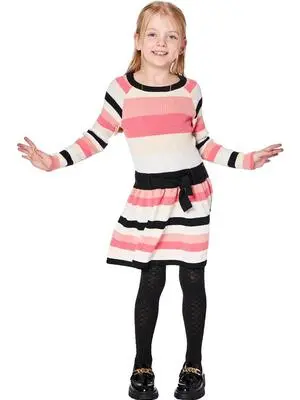 DEUX PAR DEUX Striped Knit Sweater Dress - Beige, Black And Pink