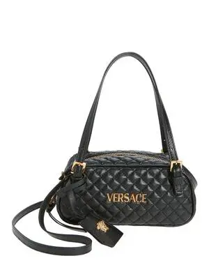 Versace Mini Tag Bowling Quilted Leather Shoulder Bag - Black Versace Gold