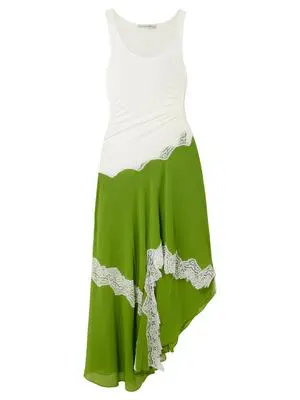 Christopher Esber Asymmetric Lace-trimmed Ruched Stretch-jersey And Crepe Dress - Green