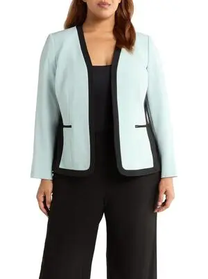 KASPER Contrast Trim Blazer-style Jacket - Sea Glass/black
