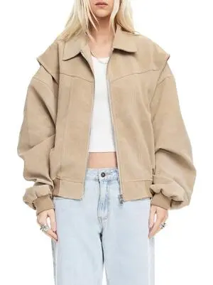 Lioness Vista Faux Suede Bomber Jacket - Latte
