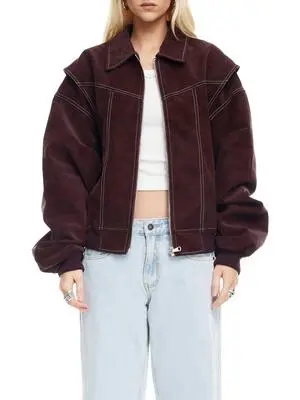 Lioness Vista Faux Suede Bomber Jacket - Shiraz