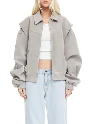 Lioness Vista Faux Suede Bomber Jacket - Taupe
