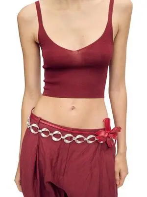 Mango Fine-knit Crop Top - Burgundy