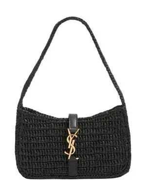 Saint Laurent Mini Le 5 À 7 Raffia Shoulder Bag - Noir