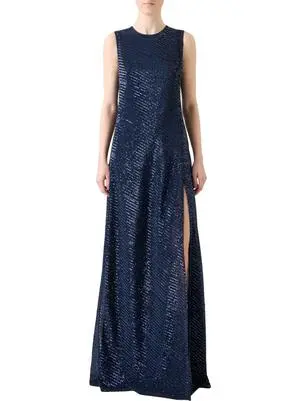 Akris Bias Stripe Sequin Gown - Denim Blue
