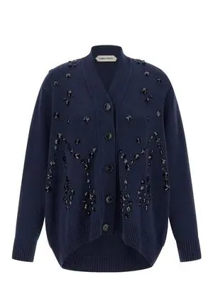 Alberta Ferretti Embroidered Knit Cardigan Blue