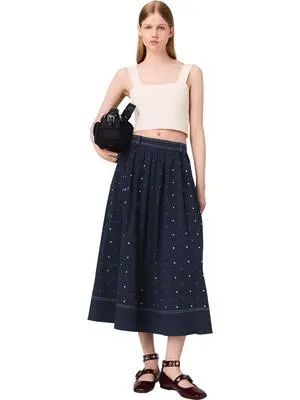 Maje Studded Flared Cotton Skirt - Navy