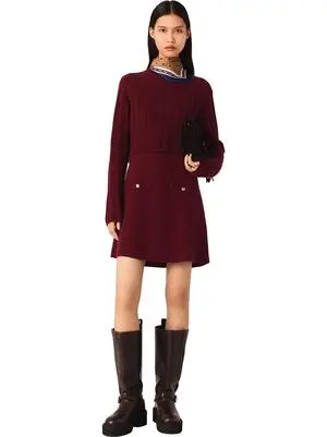 Maje 2-in-1 Knit Mini Dress - Burgundy