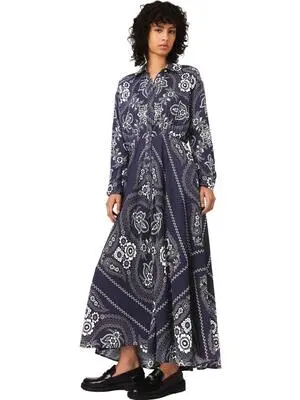 Maje Viscose Maxi Bandana Print Shirt Dress - Navy Bandana Print