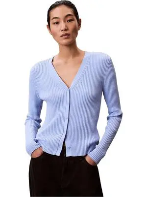Calvin Klein Smooth Cotton Variegated Rib Cardigan - Moderate Blue