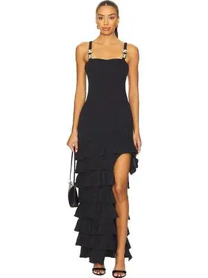 PatBO Gavea Mesh Flutter Midi Dress - Black
