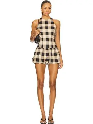 SEROYA Katt Linen Romper - Gingham Large