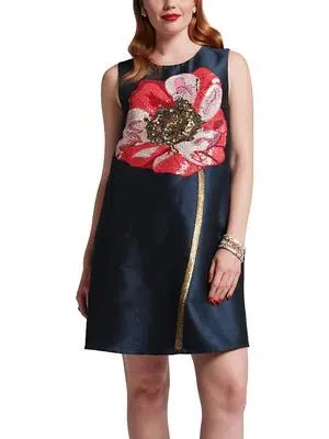 FRANCES VALENTINE Alice Shift Dress With Flower - Navy/multi