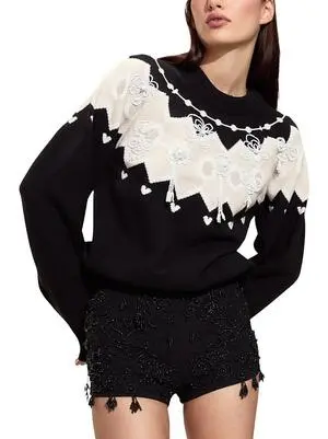 Cynthia Rowley Milei Beaded Sweater - Black/white