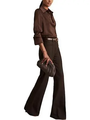 REISS Petite Claude Flare Leg Trousers - Chocolate