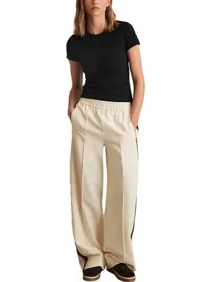 REISS Petite Robyn Side Stripe Wide Leg Trousers - Cream
