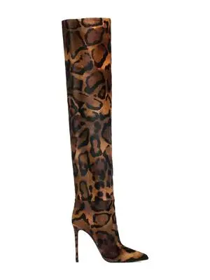 LE SILLA 120mm Leopard-print Leather Boots - Brown