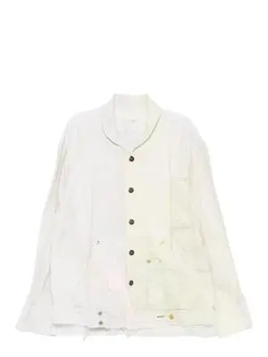GREG LAUREN Distressed Cotton Shirt Jacket - White