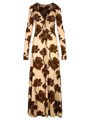 Johanna Ortiz Floral-print Long-sleeved Day Dress - Neutrals