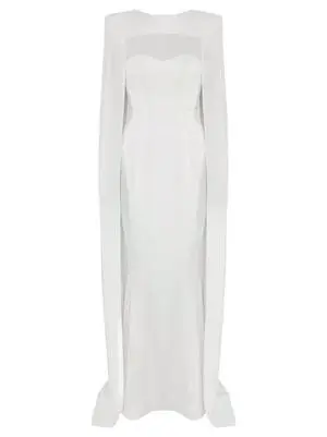 VESTIAIRE D'UN OISEAU LIBRE Cape-embellished Asymmetrical Maxi Dress - White
