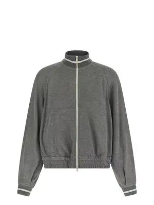Brunello Cucinelli Ribbed-knit Cropped Bomber Jacket - Grey