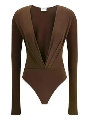 Andamane Deep V-neck Bodysuit - Brown