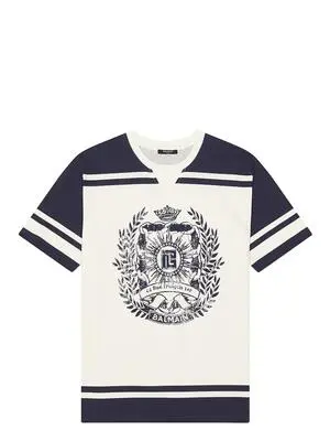 Balmain Varsity T-shirt In Cream - Creme & Marine