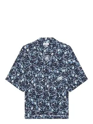 Alexander McQueen Boxy Feather Print Hawaiian Shirt - Blue