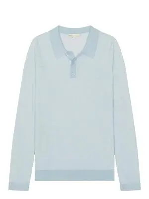 Onia Cotton Textured Knit Long Sleeve Polo In Baby Blue - Pale Blue