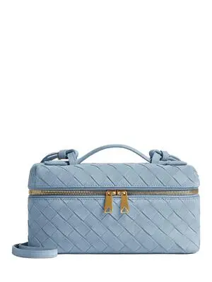 Bottega Veneta Suede Vanity Case With Intrecciato Weave And Detachable Strap - Grey