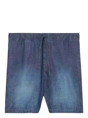 Loewe Washed Cotton Chambray Shorts - Blue