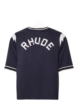 Rhude Logo Lightning Ringer Tee Navy Blue